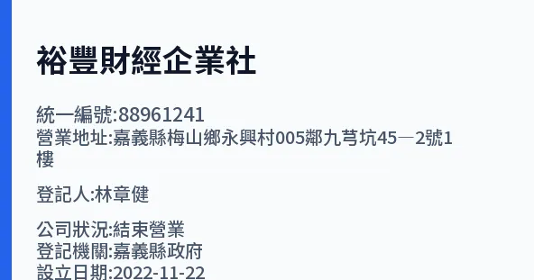 裕豐財經企業社的照片-統編 88961241(嘉義縣) 公司登記資料與營業項目詳細圖表