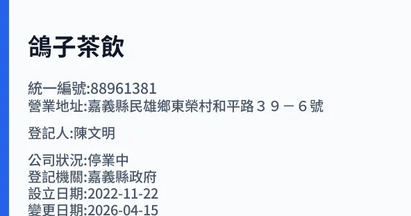 鴿子茶飲的照片-統編 88961381(嘉義縣) 公司登記資料與營業項目詳細圖表