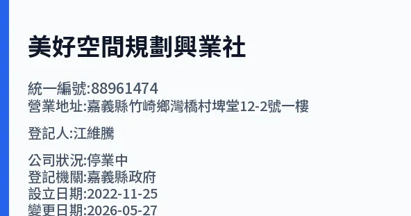 美好空間規劃興業社的照片-統編 88961474(嘉義縣) 公司登記資料與營業項目詳細圖表