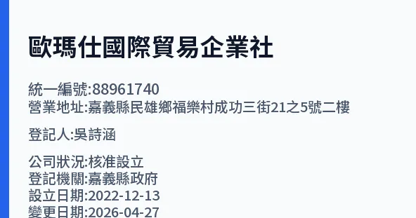 歐瑪仕國際貿易企業社的照片-統編 88961740(嘉義縣) 公司登記資料與營業項目詳細圖表