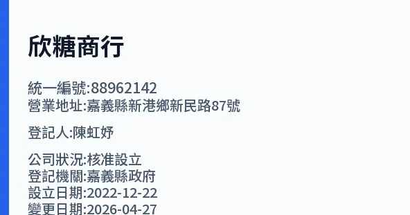 欣糖商行的照片-統編 88962142(嘉義縣) 公司登記資料與營業項目詳細圖表