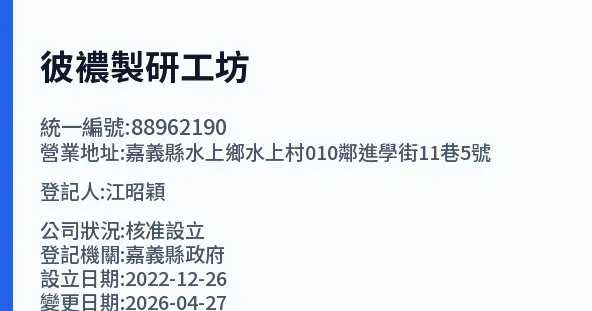 彼襛製研工坊的照片-統編 88962190(嘉義縣) 公司登記資料與營業項目詳細圖表