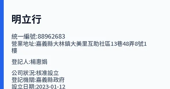 明立行的照片-統編 88962683(嘉義縣) 公司登記資料與營業項目詳細圖表