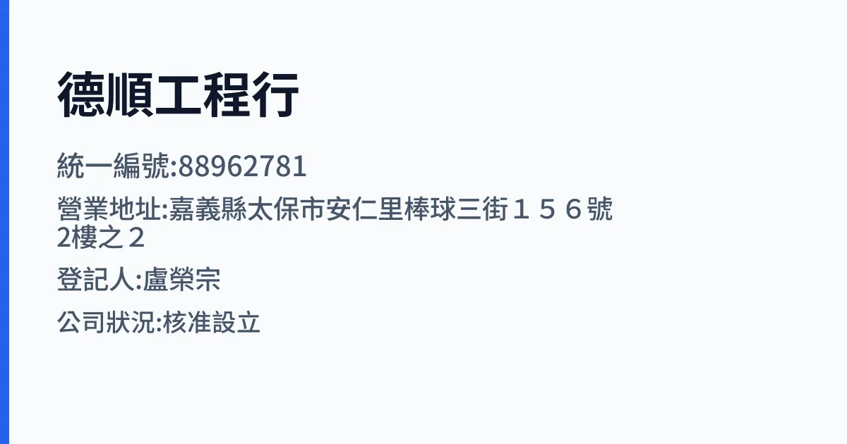 德順工程行 - 統編 88962781(嘉義縣) 公司登記資料與營業項目詳細圖表