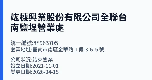 竑穗興業股份有限公司全聯台南鹽埕營業處的照片-統編 88963705(臺南市) 公司登記資料與營業項目詳細圖表