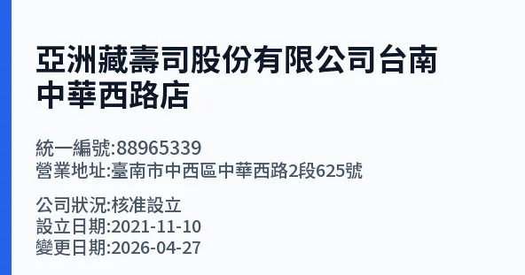 亞洲藏壽司股份有限公司台南中華西路店的照片-統編 88965339(臺南市) 公司登記資料與營業項目詳細圖表