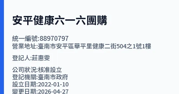 安平健康六一六團購的照片-統編 88970797(臺南市) 公司登記資料與營業項目詳細圖表