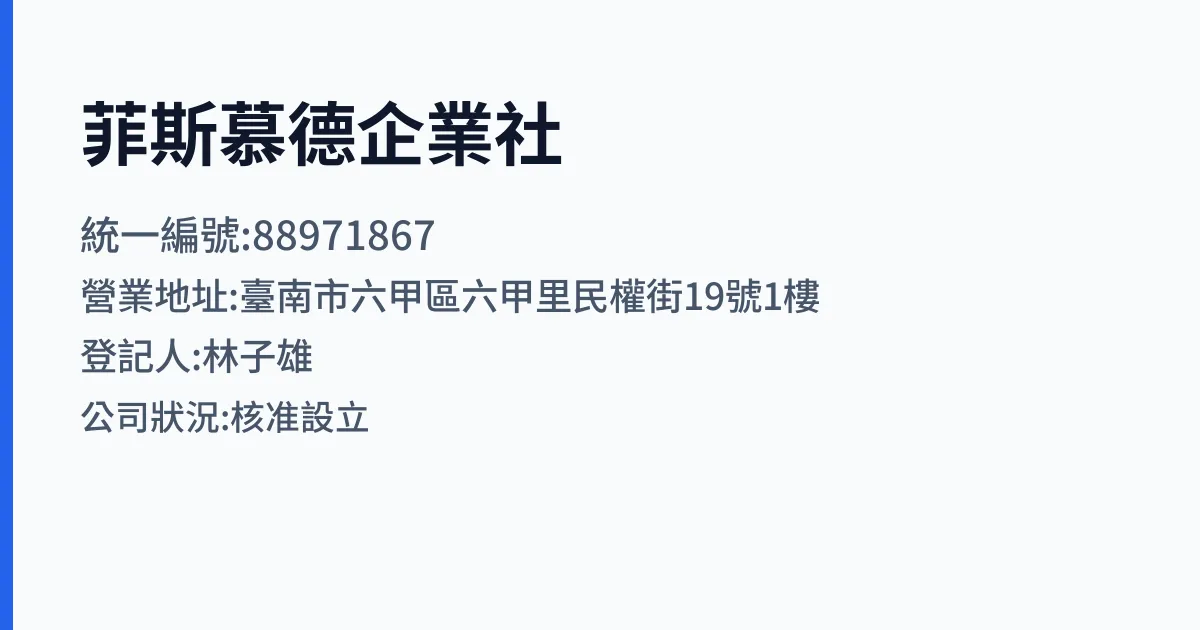 菲斯慕德企業社 - 統編 88971867(臺南市) 公司登記資料與營業項目詳細圖表