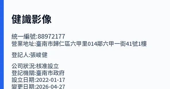 健識影像的照片-統編 88972177(臺南市) 公司登記資料與營業項目詳細圖表