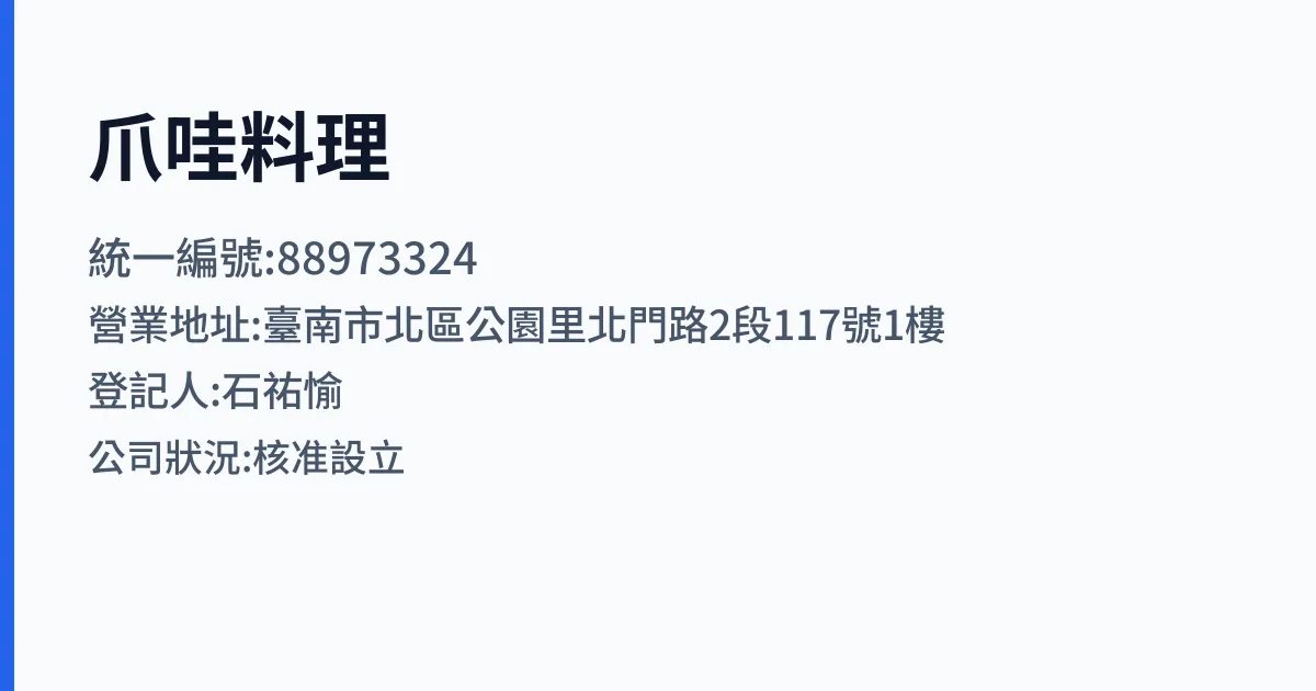 爪哇料理 - 統編 88973324(臺南市) 公司登記資料與營業項目詳細圖表