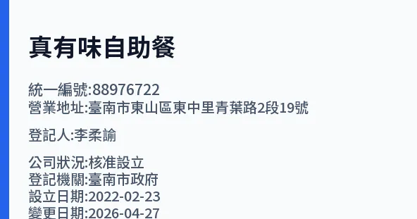 真有味自助餐的照片-統編 88976722(臺南市) 公司登記資料與營業項目詳細圖表