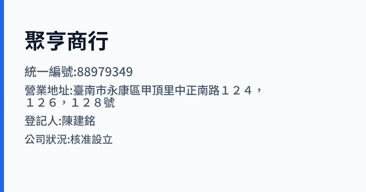 聚亨商行 - 統編 88979349(臺南市) 公司登記資料與營業項目詳細圖表