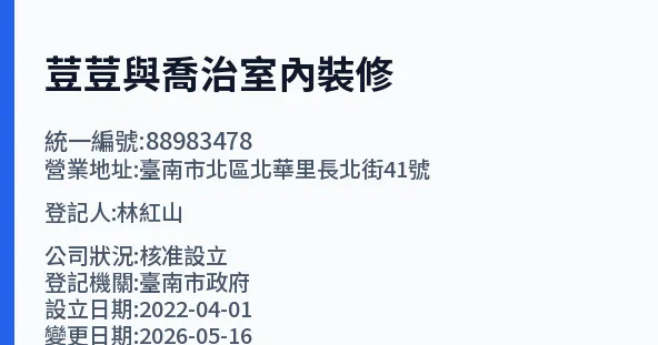 荳荳與喬治室內裝修的照片-統編 88983478(臺南市) 公司登記資料與營業項目詳細圖表