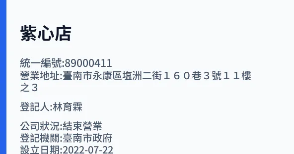 紫心店的照片-統編 89000411(臺南市) 公司登記資料與營業項目詳細圖表