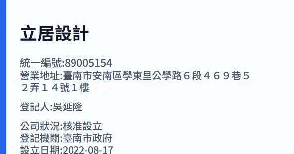 立居設計的照片-統編 89005154(臺南市) 公司登記資料與營業項目詳細圖表