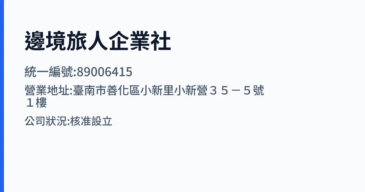 邊境旅人企業社 - 統編 89006415（臺南市） 公司登記資料與營業項目詳細圖表