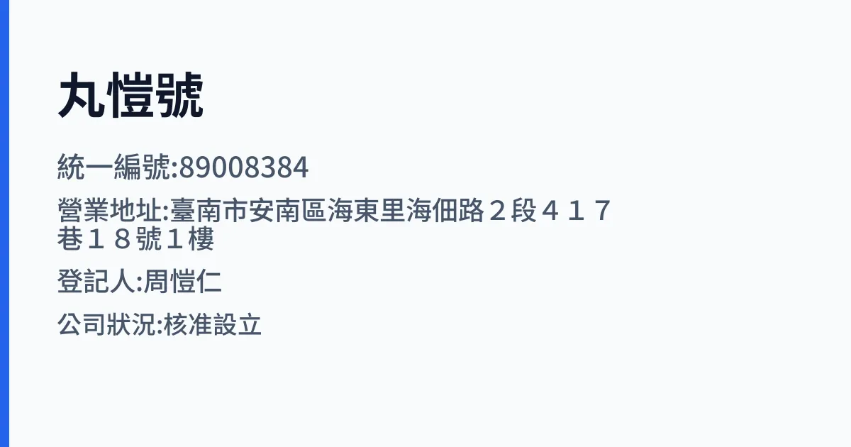 丸愷號 - 統編 89008384(臺南市) 公司登記資料與營業項目詳細圖表