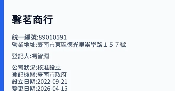 馨茗商行的照片-統編 89010591(臺南市) 公司登記資料與營業項目詳細圖表