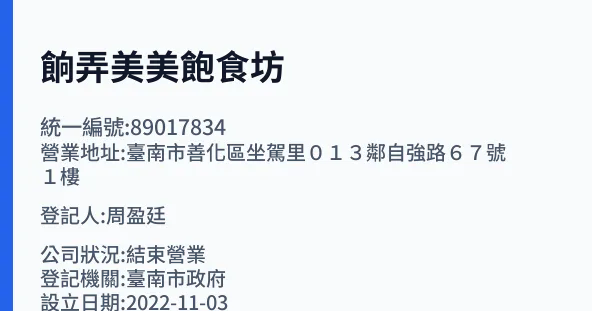 餉弄美美飽食坊的照片-統編 89017834(臺南市) 公司登記資料與營業項目詳細圖表