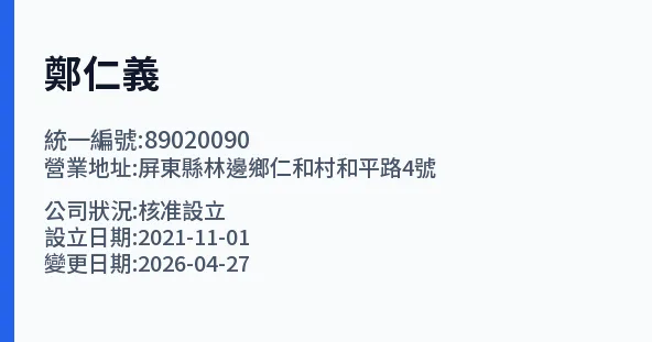 鄭仁義的照片-統編 89020090(屏東縣) 公司登記資料與營業項目詳細圖表