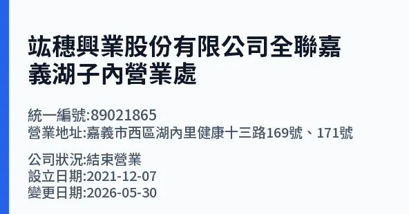 竑穗興業股份有限公司全聯嘉義湖子內營業處的照片-統編 89021865(嘉義市) 公司登記資料與營業項目詳細圖表