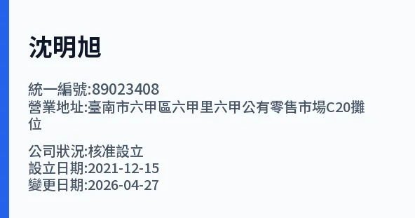 沈明旭的照片-統編 89023408(臺南市) 公司登記資料與營業項目詳細圖表