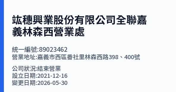 竑穗興業股份有限公司全聯嘉義林森西營業處的照片-統編 89023462(嘉義市) 公司登記資料與營業項目詳細圖表
