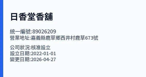 日香堂香舖的照片-統編 89026209(嘉義縣) 公司登記資料與營業項目詳細圖表