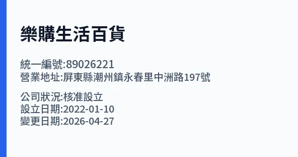 樂購生活百貨的照片-統編 89026221(屏東縣) 公司登記資料與營業項目詳細圖表