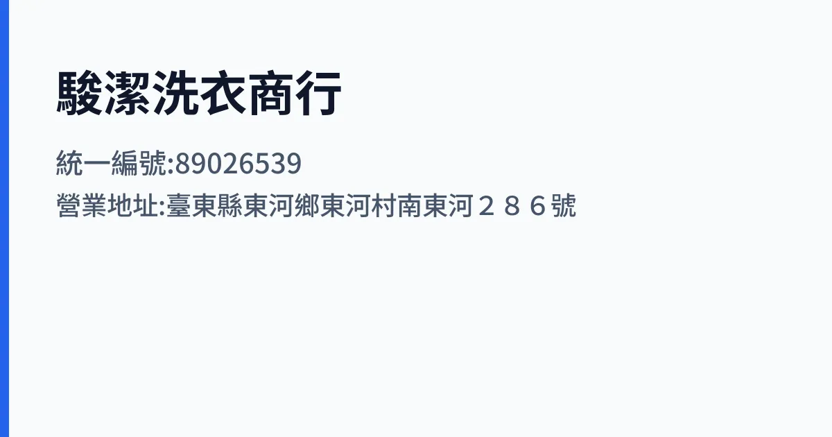 駿潔洗衣商行 - 統編 89026539（臺東縣） 公司登記資料與營業項目詳細圖表