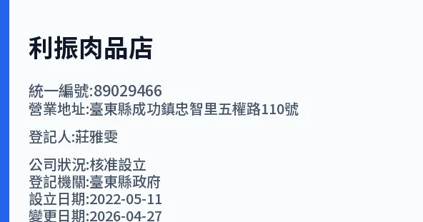 利振肉品店的照片-統編 89029466(臺東縣) 公司登記資料與營業項目詳細圖表