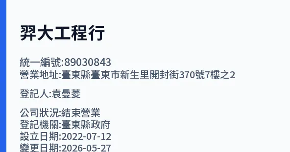 羿大工程行的照片-統編 89030843(臺東縣) 公司登記資料與營業項目詳細圖表