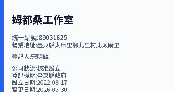 姆都桑工作室的照片-統編 89031625(臺東縣) 公司登記資料與營業項目詳細圖表