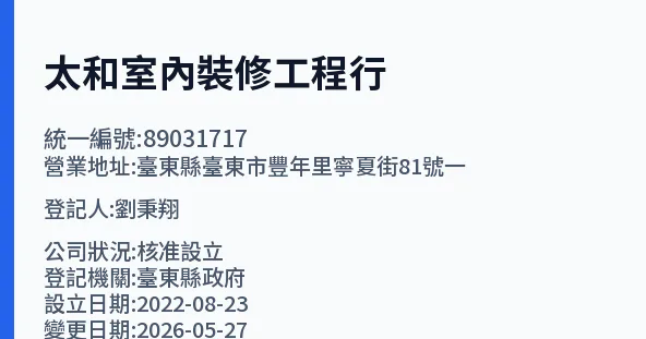 太和室內裝修工程行的照片-統編 89031717(臺東縣) 公司登記資料與營業項目詳細圖表