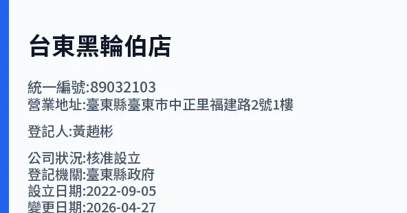 台東黑輪伯店的照片-統編 89032103(臺東縣) 公司登記資料與營業項目詳細圖表
