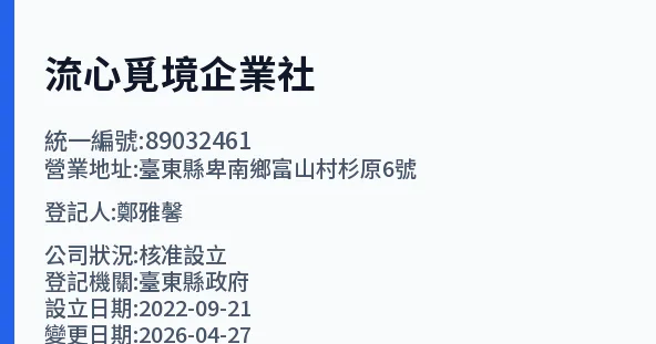 流心覓境企業社的照片-統編 89032461(臺東縣) 公司登記資料與營業項目詳細圖表