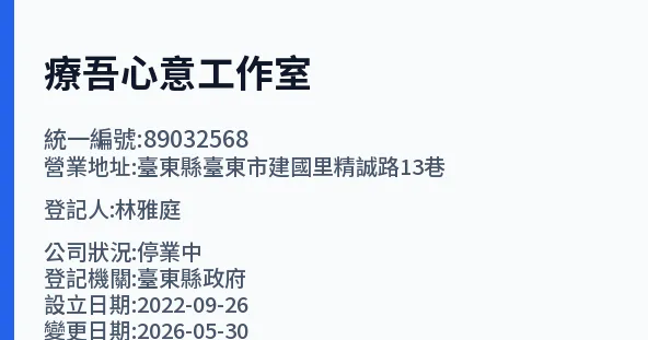 療吾心意工作室的照片-統編 89032568(臺東縣) 公司登記資料與營業項目詳細圖表