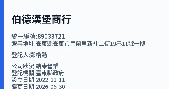 伯德漢堡商行的照片-統編 89033721(臺東縣) 公司登記資料與營業項目詳細圖表