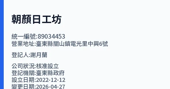 朝顏日工坊的照片-統編 89034453(臺東縣) 公司登記資料與營業項目詳細圖表