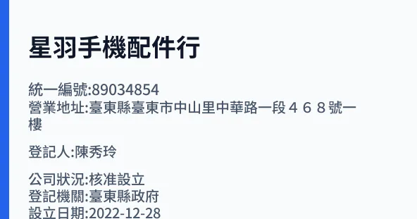 星羽手機配件行的照片-統編 89034854(臺東縣) 公司登記資料與營業項目詳細圖表