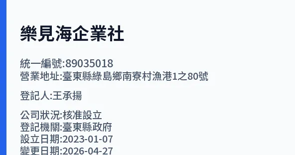 樂見海企業社的照片-統編 89035018(臺東縣) 公司登記資料與營業項目詳細圖表