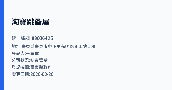 淘寶跳蚤屋的照片-統編 89036425(臺東縣) 公司登記資料與營業項目詳細圖表