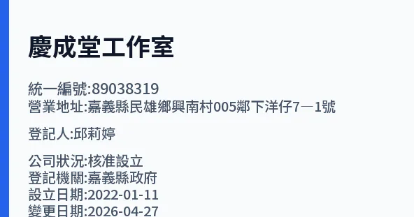 慶成堂工作室的照片-統編 89038319(嘉義縣) 公司登記資料與營業項目詳細圖表