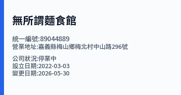 無所謂麵食館的照片-統編 89044889(嘉義縣) 公司登記資料與營業項目詳細圖表
