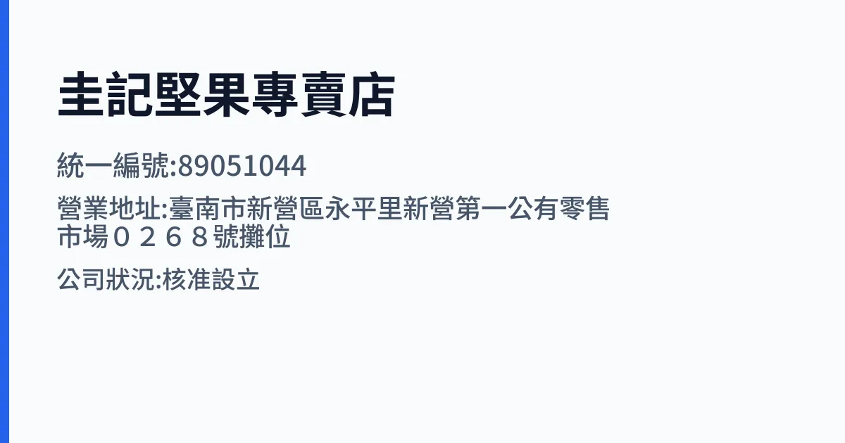 圭記堅果專賣店 - 統編 89051044(臺南市) 公司登記資料與營業項目詳細圖表