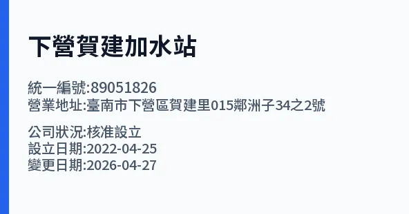 下營賀建加水站的照片-統編 89051826(臺南市) 公司登記資料與營業項目詳細圖表