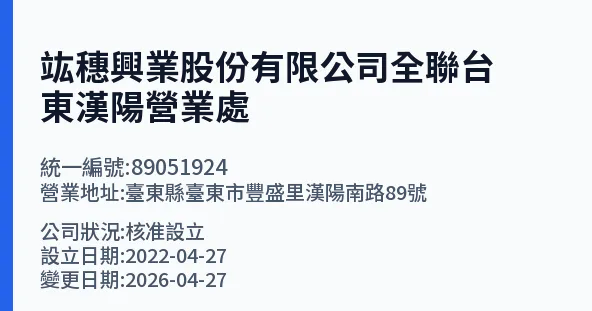 竑穗興業股份有限公司全聯台東漢陽營業處的照片-統編 89051924(臺東縣) 公司登記資料與營業項目詳細圖表