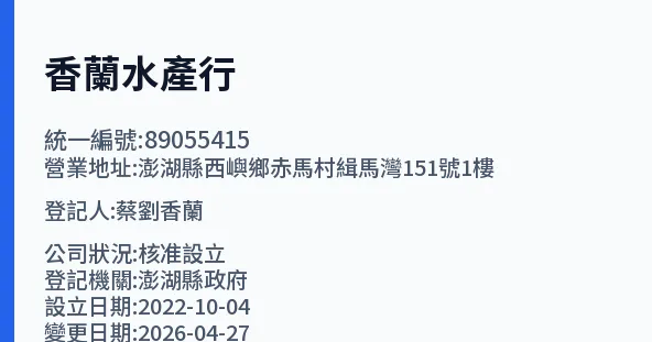 香蘭水產行的照片-統編 89055415(澎湖縣) 公司登記資料與營業項目詳細圖表