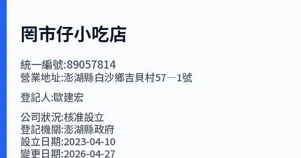 罔市仔小吃店的照片-統編 89057814(澎湖縣) 公司登記資料與營業項目詳細圖表
