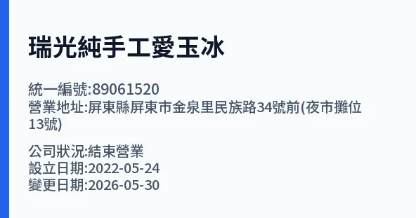 瑞光純手工愛玉冰的照片-統編 89061520(屏東縣) 公司登記資料與營業項目詳細圖表